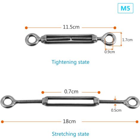 Kabelspanner mit Haken und Öse – Hergestellt aus Edelstahl 304, M5-Spanner.