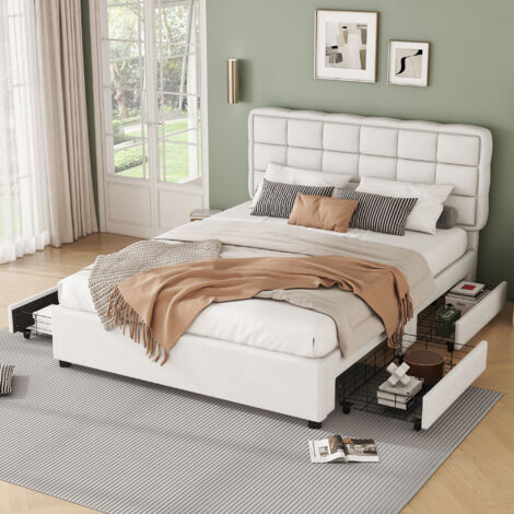 Letti adulto imbottito 140x200 cm, letti con 4 cassetti, letti ...