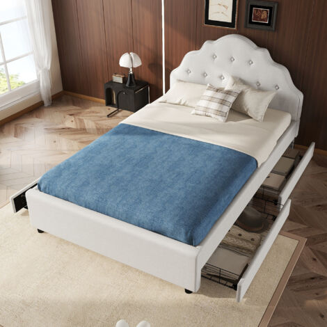 Letti per adulti, letto matrimoniale 140x200 cm con 4 cassetti, lino ...