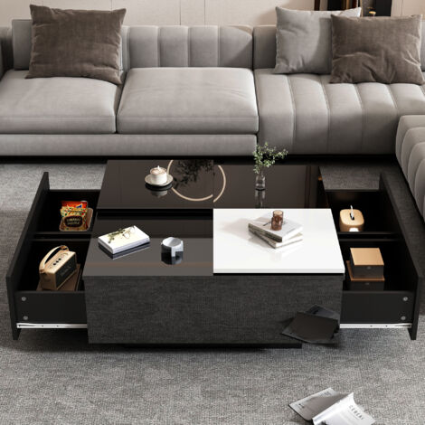 Tavolini da salotto 75x75x33,5cm, moderno quadrato lucido con ripiani ...