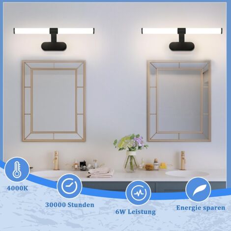 GBLY LED Spiegelleuchte Bad Spiegellampe - Schwarz Badleuchte Wand 40CM ...
