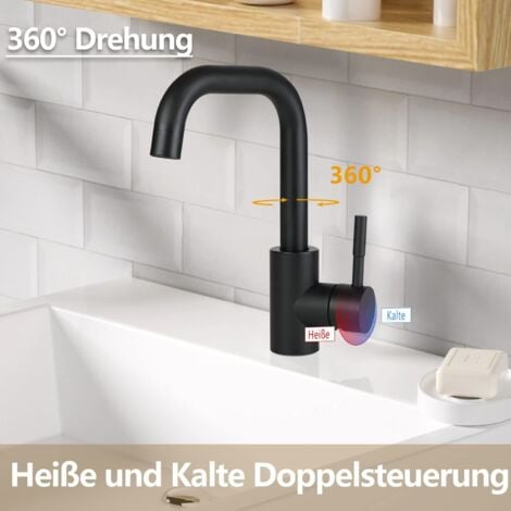 GBLY Wasserhahn Bad Waschtischarmatur Waschbecken Schwarz Matt - Armatur 360°Drehbar Kalt ...