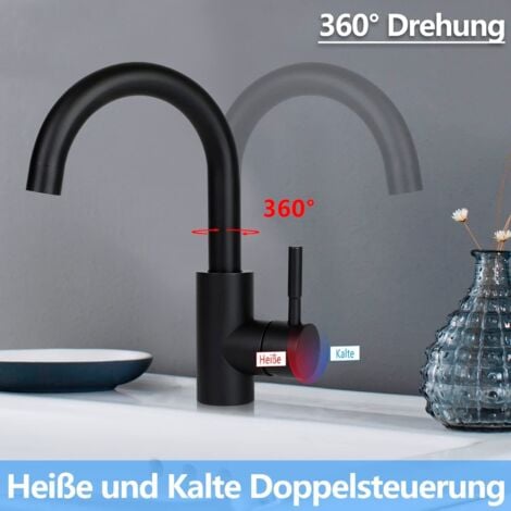 GBLY Wasserhahn Bad Waschtischarmatur Waschbecken - Armatur Schwarz Warm- und Kaltwasserhahn 360 ...