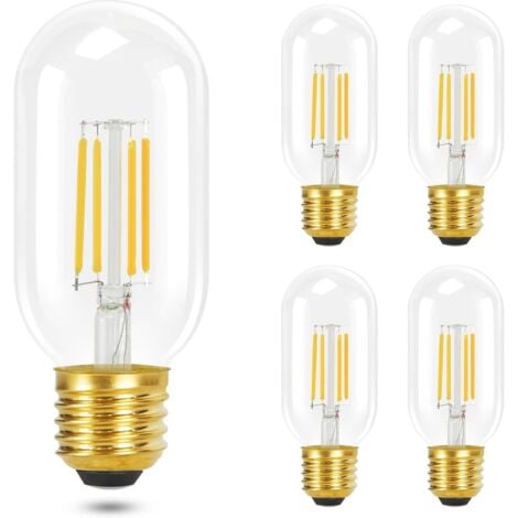 Ensemble de 4 lampes LED vintage T45 E27 blanc chaud 4W 2700K, ampoules à économie d’énergie à ...