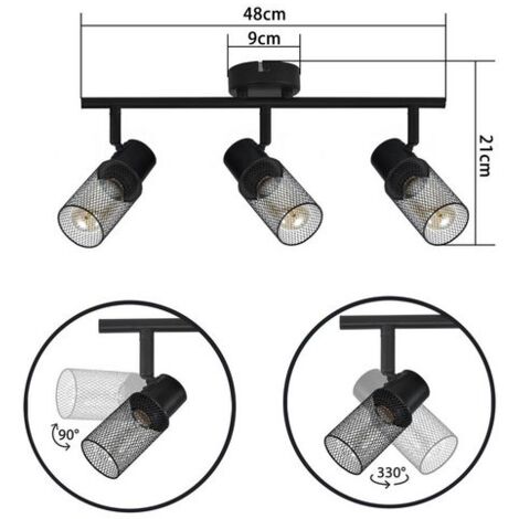 GBLY Plafones de focos 3 llamas negro - Foco de techo Metal Industrial ...