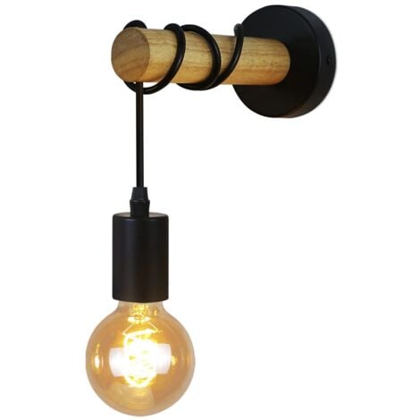 GBLY Vintage Wood Wall Light - Retro Black Industrial E27 Rustic Wall ...