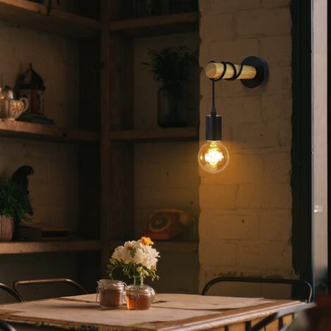 GBLY Vintage Wood Wall Light - Retro Black Industrial E27 Rustic Wall ...