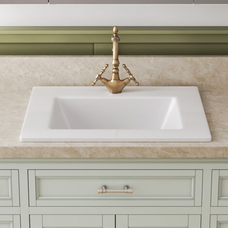 Weißes Keramik Einbauwaschbecken rechteckig 53x46cm mit Überlauf DeerValley