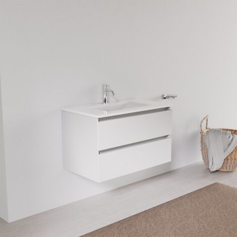 Inda - Mobile bagno 2 cassetti L.80 con lavabo squadrato - Bianco