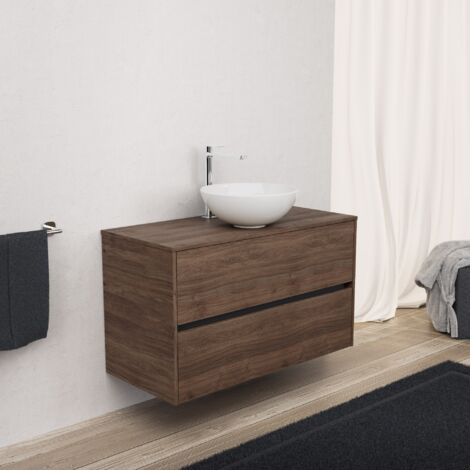 Inda - Mobile bagno L.100 con lavabo in appoggio / Rovere castano