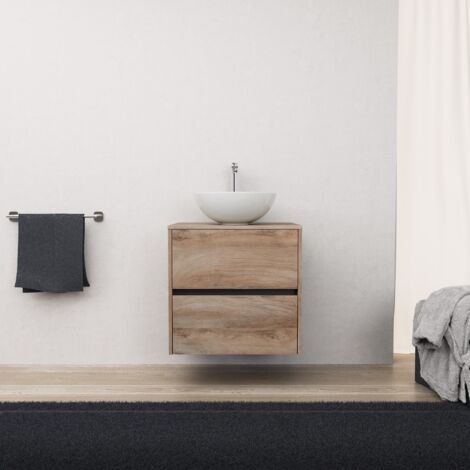 Inda - Mobile bagno L.60 con lavabo in appoggio / Rovere naturale