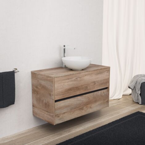 Inda - Mobile bagno L.100 con lavabo in appoggio / Rovere