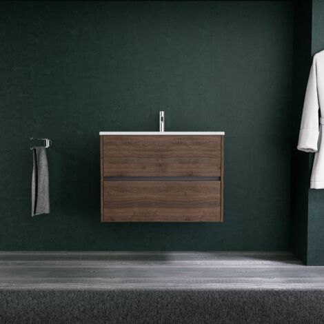 Inda - Mobile bagno L.80 con lavabo opaco / Rovere castano 2