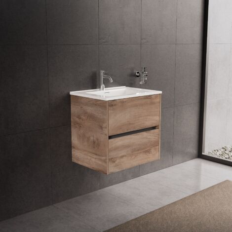 Inda - Mobile bagno L.60 con lavabo lucido / Rovere naturale 2
