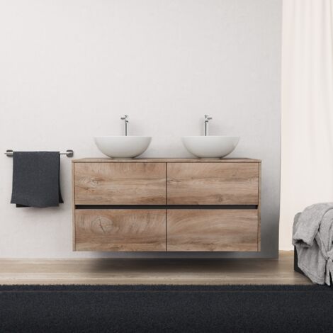 Inda - Mobile bagno L.120 con doppio lavabo in appoggio / Rovere