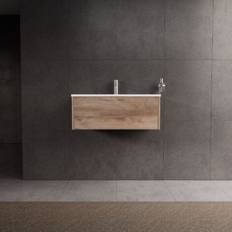 Inda - Mobile bagno L.80 con lavabo lucido / Rovere naturale 1