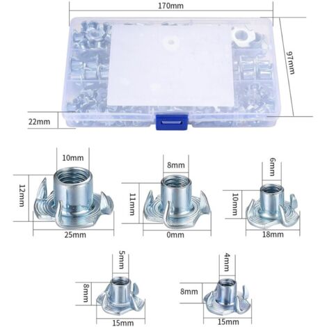 110 Stück T-Muttern, Gewindeeinsätze aus Stahl, T-Mutter M4 M5 M6 M8 ...