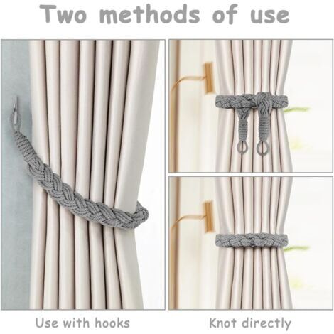 Attaches de rideaux, 2 attaches de rideaux tissées à la main grises ...