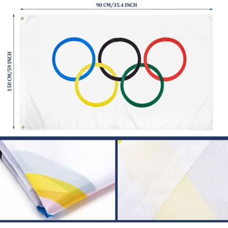 Drapeau olympique + drapeau français + support de mât double, support ...