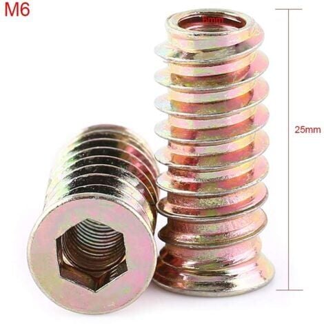 - Inserto roscado para madera, 20 piezas de tuercas hexagonales de acero al carbono galvanizado ...