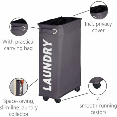 Cesta de ropa estrecha, cesta de ropa con ruedas, gris Corno, poliéster ...