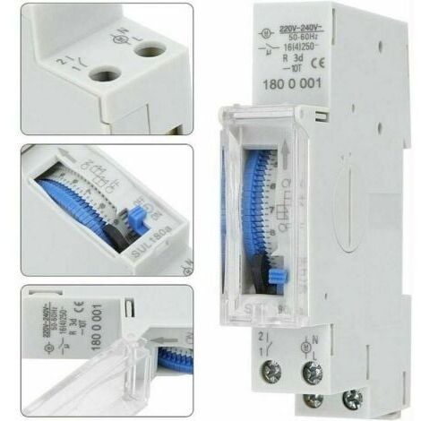 Temporizador mecánico programable de 15 minutos a 24 horas con relé para montaje en riel DIN ...