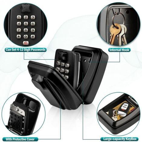 Caja de llaves, caja de seguridad grande para exteriores con código de 12 dígitos, impermeable ...