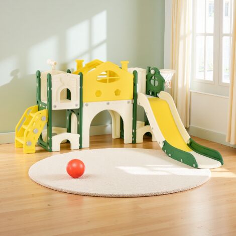 Toboggan enfants 7 en 1 - avec panier de basket, toboggan, tunnel, télescope, aire de jeux pour ...