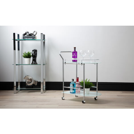 2-Tier Tea Wine Drinks Trolley on wheels, 80cm Metal Mini Bar Cart with ...