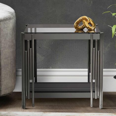 55cm Sofa Side Table for Living Room Furniture, Glass and Metal End Table