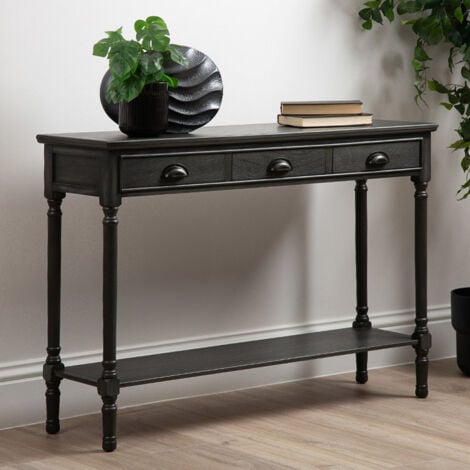 120cm Grey Slim Console Table for Hallway Furniture, 3 Drawer Wooden ...