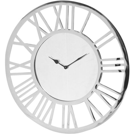 50cm Wall Clocks for Living Room Decor, Chrome and Wood Modern Wall ...