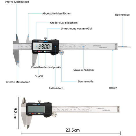 Messschieber Digital, 150 mm/6" Edelstahl Schieblehre Digital mit ...