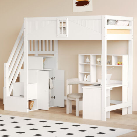 Letto soppalcato 90x200 cm, letto bambino con scrivania, scala con ...