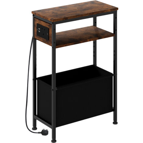 Slim Side Table with Charging Station Storage Narrow End Table Sofa ...