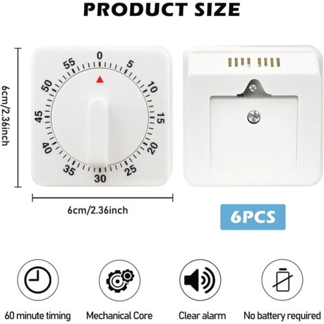Sollbry Mechanischer Küchentimer, 6er-Set, visueller 60-Minuten-Timer ...