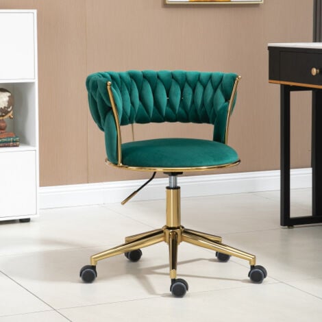 Sedia da ufficio in velluto, sedia da scrivania regolabile con rotelle, schienale intrecciato a ...