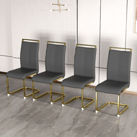 Set di 4 sedie a sbalzo, struttura in metallo cromato, rivestimento in similpelle, grigio