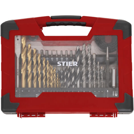 STIER TiN-Bohrer-Set, Säge-Set und Bit-Set, 100-teilig, Titaniumnitrid ...