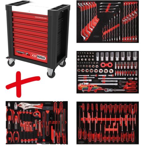 KS Tools Performanceplus Werkstattwagen-Satz P10 mit 180 Werkzeugen für 4 Schubladen