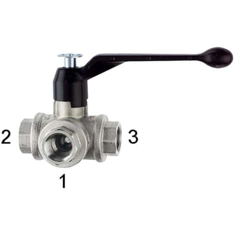 Riegler 3-Wege-Kugelhahn, T-Bohrung, Messing vernickelt, Rp 1, DN 25