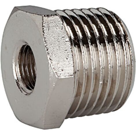 Riegler Reduziernippel, R 3/4 a., G 3/8 i., SW 27, Messing vernickelt