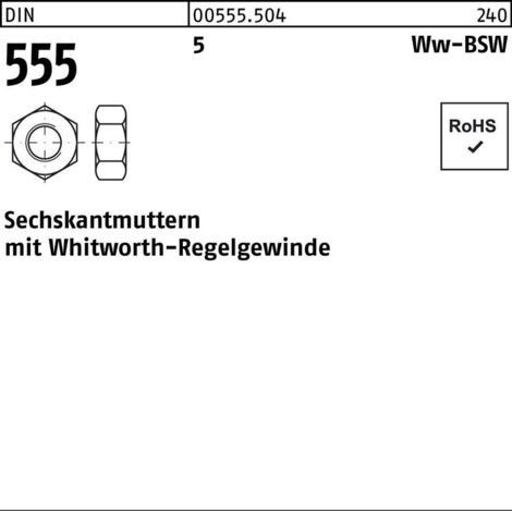 Sechskantmutter DIN 555/ISO 4034 1" Stahl blank 25 Stk
