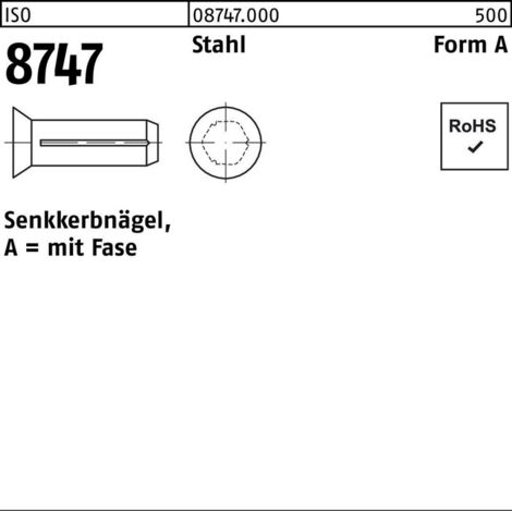 ISO 8747 Senkkopferbnägel, mit Fase Stahl 2 x 6 K 1000 Stk