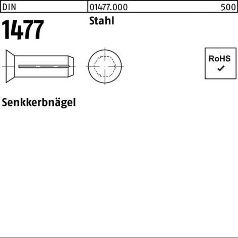 DIN 1477/ISO 8747 Senkkopferbnägel Stahl 2 x 10 K 500 Stk