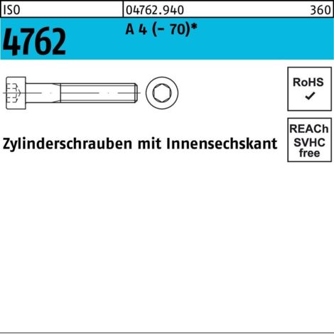 ISO 4762 A 4 Zylinderschraube mit Innensechskant M 3 x 20 A 4 S 100 Stk