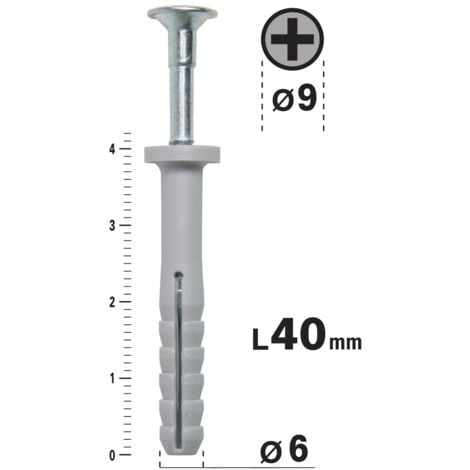 Cheville Clous Vis à Frapper Semin - 6 x 40 mm - Boite de 200 (lot de 3)