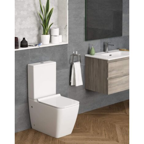 Neptuno Pack Inodoro completo Cuadrado Blanco Brillo Fondo Reducido ...