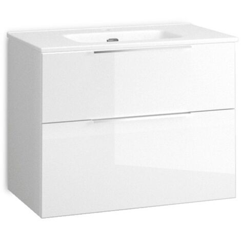 Mueble Baño Suspendido con Lavabo Cerámico 2 cajones con Cierre Amortiguado y Organizador 60 cm ...