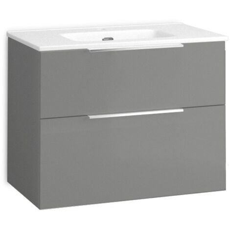 Mueble Baño Suspendido con Lavabo Cerámico 2 cajones con Cierre Amortiguado y Organizador 60 cm ...